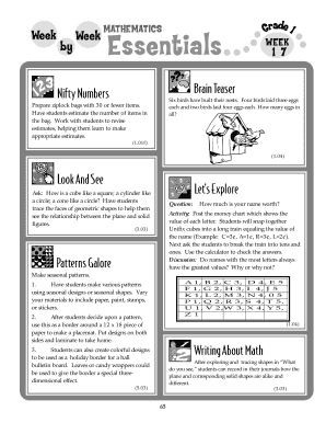 Fillable Online Week by Week MATHEMATICS Essentials 23 Nifty Numbers 1 ...