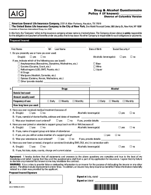 Fillable Online Drug Alcohol Questionnaire Policy if known District Fax ...