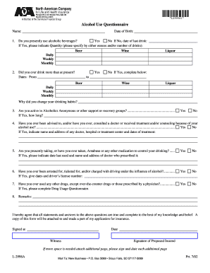 Fillable Online Alcohol Use Questionnaire Fax Email Print - pdfFiller