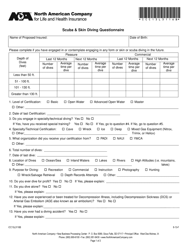 Fillable Online Scuba Skin Diving Questionnaire Fax Email Print - pdfFiller