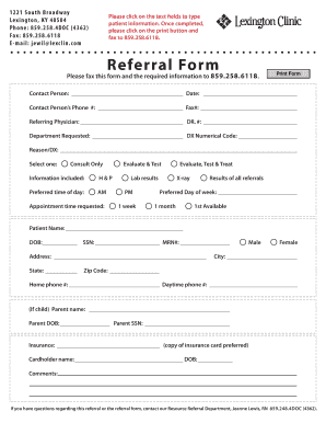 Fillable Online Referral Form - Lexington Clinic Fax Email Print ...
