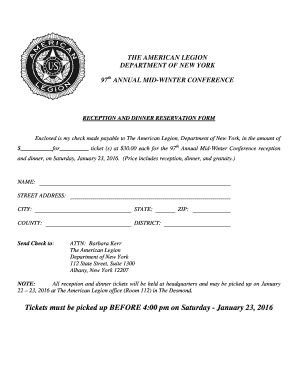 Fillable Online THE AMERICAN LEGION DEPARTMENT OF NEW YORK 97th ANNUAL ...
