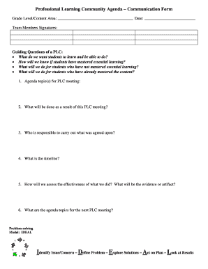 Fillable Online Professional Learning Community Agenda Communication ...