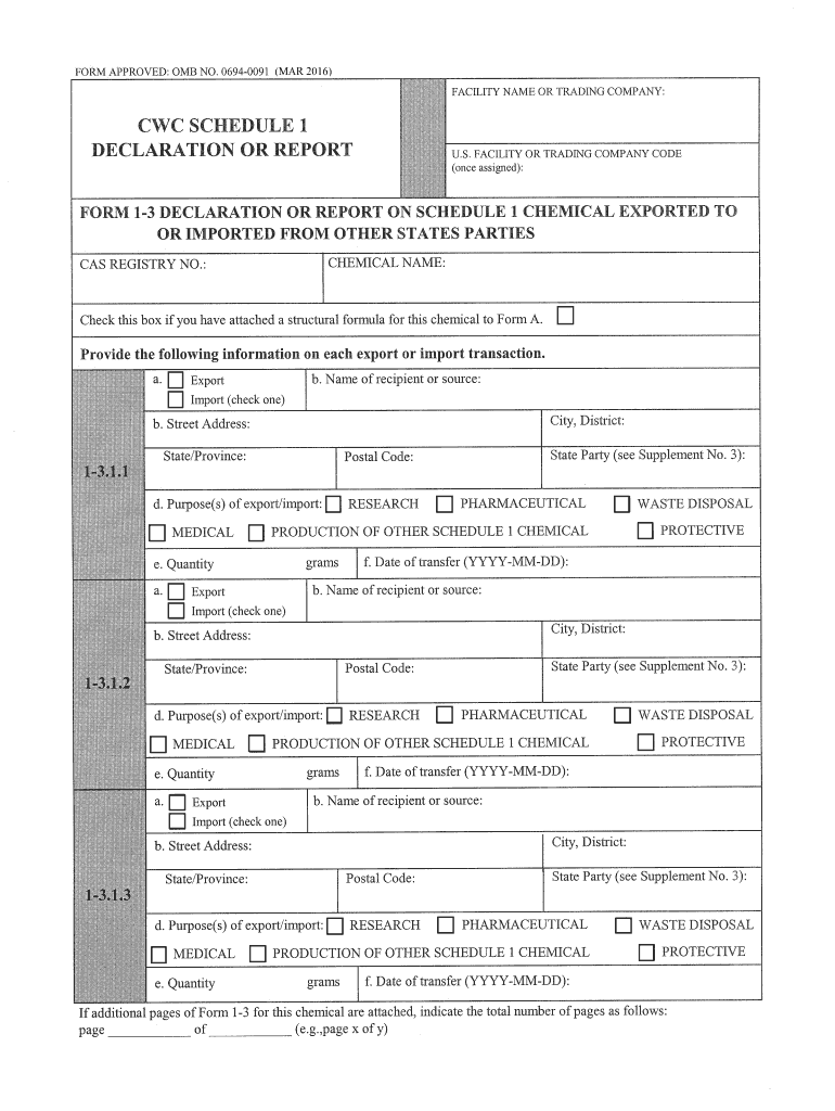 Fillable Online cwc FORM 1-3 Declaration or Report on Schedule 1 ...