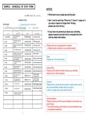 Fillable Online sydney au emb-japan go NOTICE SAMPLE - SCHEDULE OF STAY ...