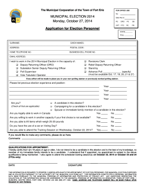 Fillable Online forterie Application for Election Personnel - forterie ...