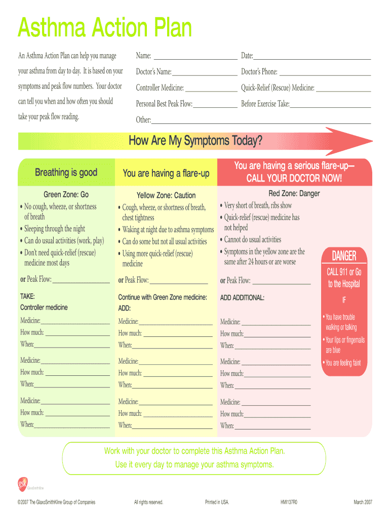 Fillable Online Asthma Action Plan - ADVANTAGE Health Solutions Fax ...