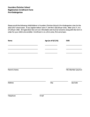 Fillable Online Founders Christian School Registration Enrollment Form Pre Fax Email Print ...