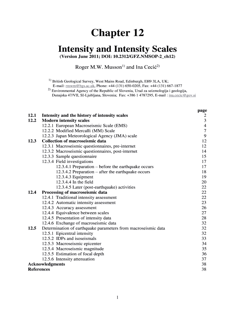Fillable Online Intensity and Intensity Scales Fax Email Print - pdfFiller