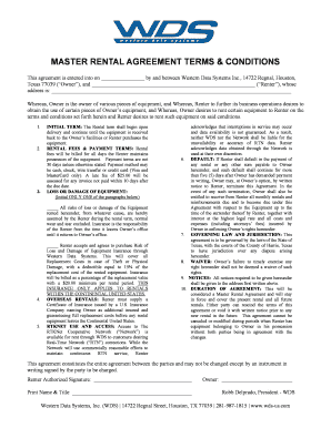 Fillable Online Master Rental Agreement WDS 0515 - Western Data Systems ...