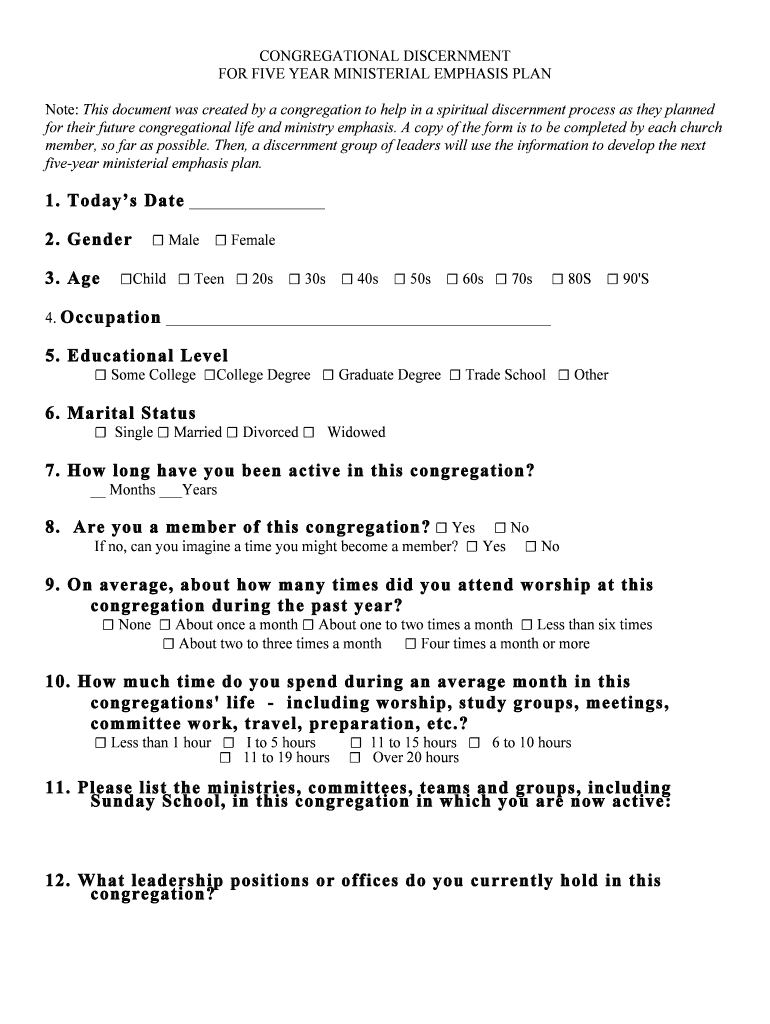 Fillable Online ccncn Discernment Survey - Disciples Home Missions Fax Email Print - pdfFiller