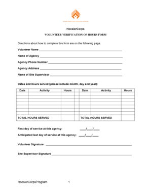 Fillable Online VOLUNTEER VERIFICATION OF HOURS FORM Fax Email Print ...