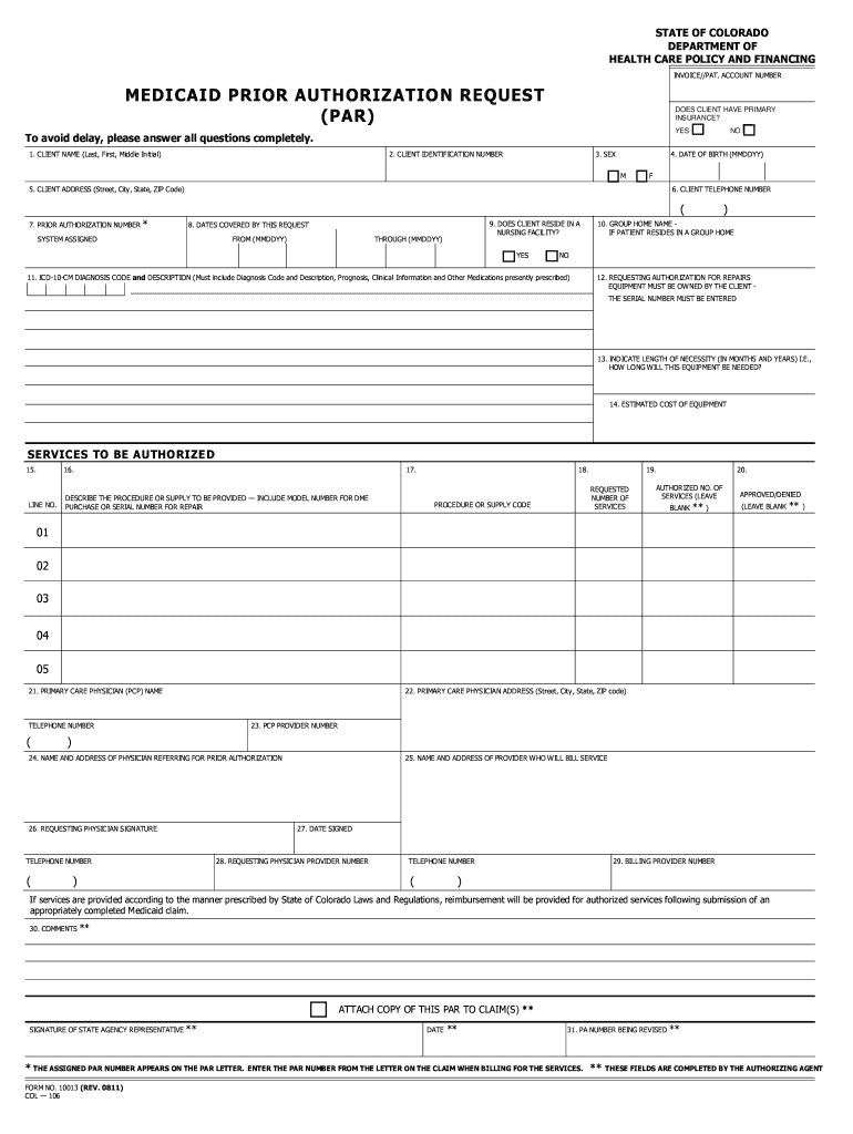 Fillable Online co eqhs MEDICAID PRIOR AUTHORIZATION REQUEST Fax Email ...