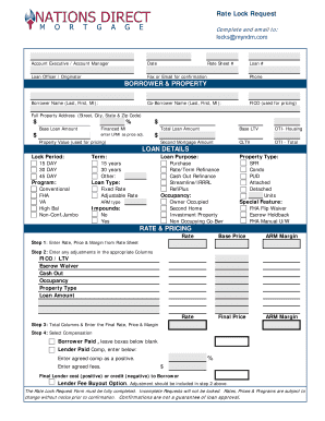 Fillable Online Rate Lock Request RATE PRICING BORROWER Fax Email Print ...