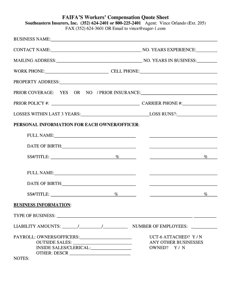 Fillable Online HOMEOWNERS Quote Sheet - bnaifanetcomb Fax Email Print ...