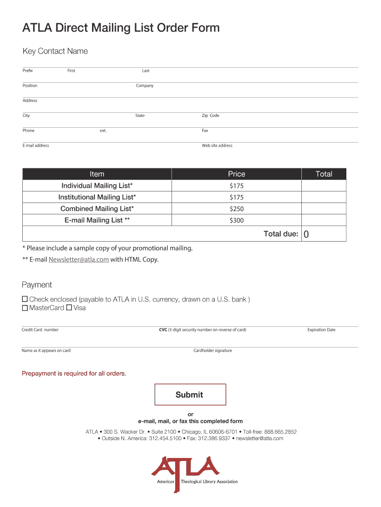 Fillable Online Individual Mailing List* Fax Email Print - pdfFiller