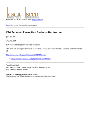 Fillable Online Home E24 Personal Exemption Customs Declaration Fax ...