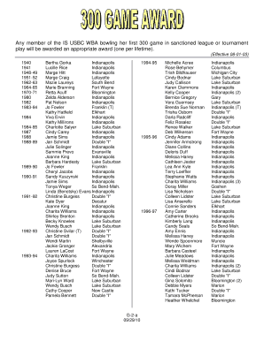 Fillable Online Any member of the IS USBC WBA bowling her first 300 ...
