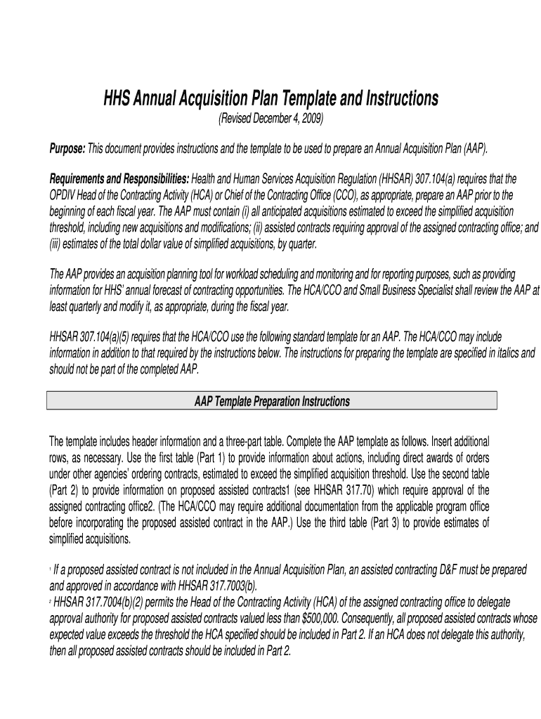 Fillable Online oamp od nih HHS Annual Acquisition Plan Template and ...
