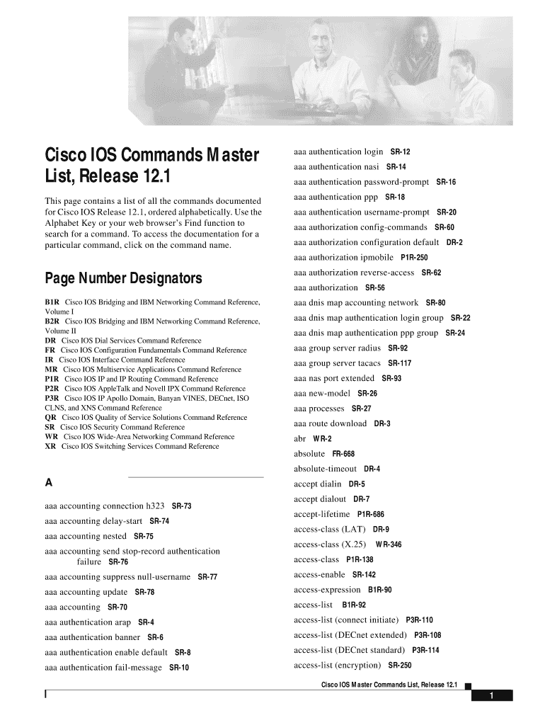 Fillable Online Cisco IOS Commands Master SR-12 List Release 12 Fax ...