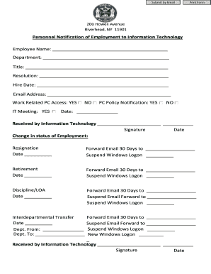 Fillable Online Personnel Notification of Employment to Information ...