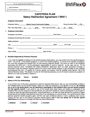 Fillable Online CAFETERIA PLAN Salary Redirection Agreement SRA Fax ...