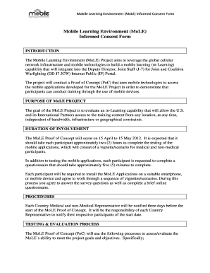 Fillable Online Mobile Learning Environment MoLE Informed Consent Form ...