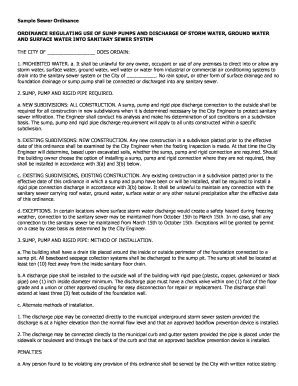 Fillable Online Sample Sewer Ordinance ORDINANCE REGULATING USE OF SUMP ...