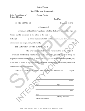 Fillable Online State of Florida Bond Of Personal Representative In the ...