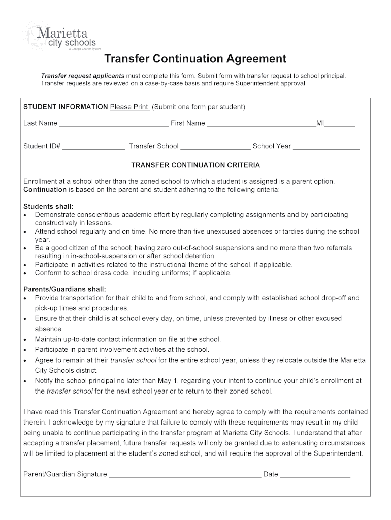 Fillable Online mhs marietta-city Transfer Continuation Agreement - mhs ...