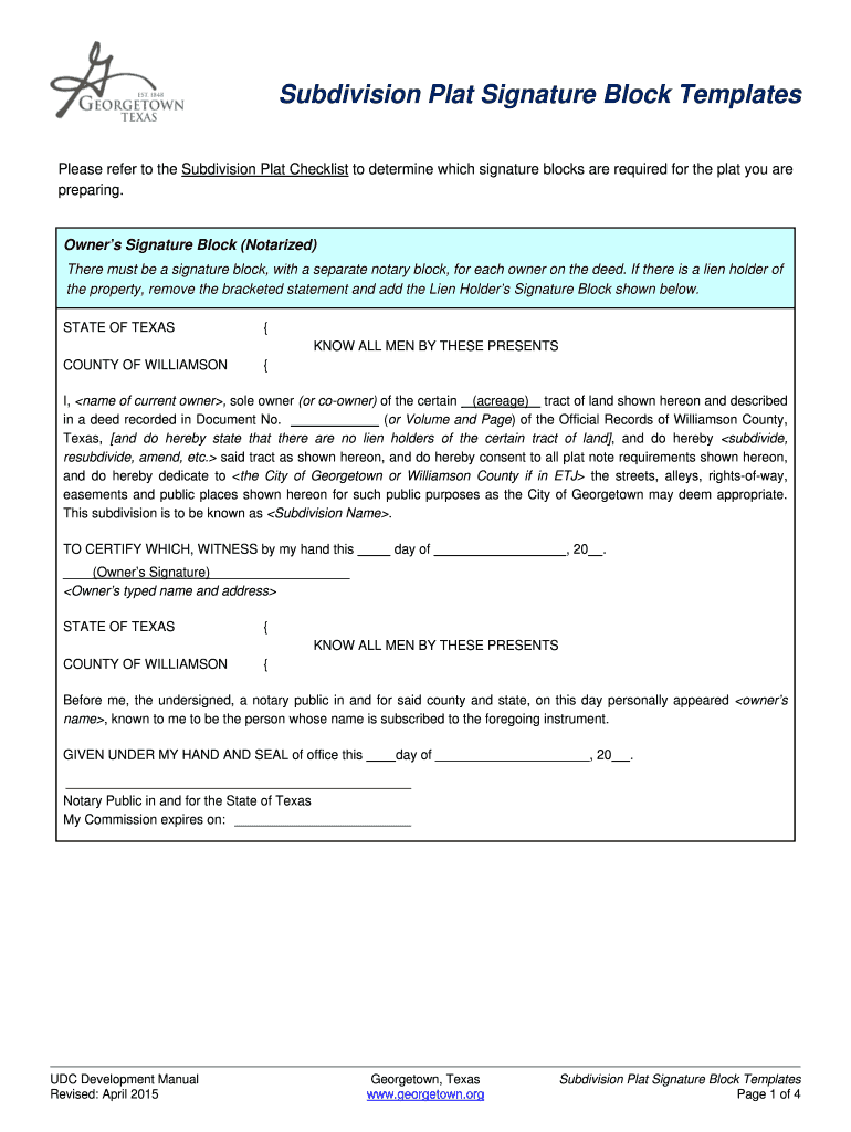 Fillable Online udc georgetown 47 Subdivision Signature Blocks - udc ...