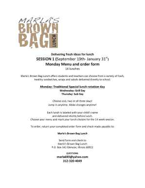 Fillable Online kenilworth38 Sears School Monday ORDER FORM Fax Email ...