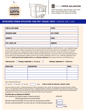 Fillable Online ReFReshment VendoR ApplicAtion Food cARt tRAileR tRuck Fax Email Print - pdfFiller