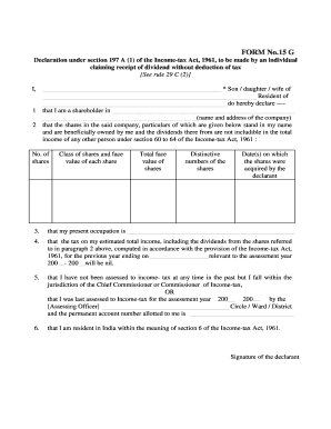 Fillable Online Declaration under section 197 A 1 of the Income-tax Act ...