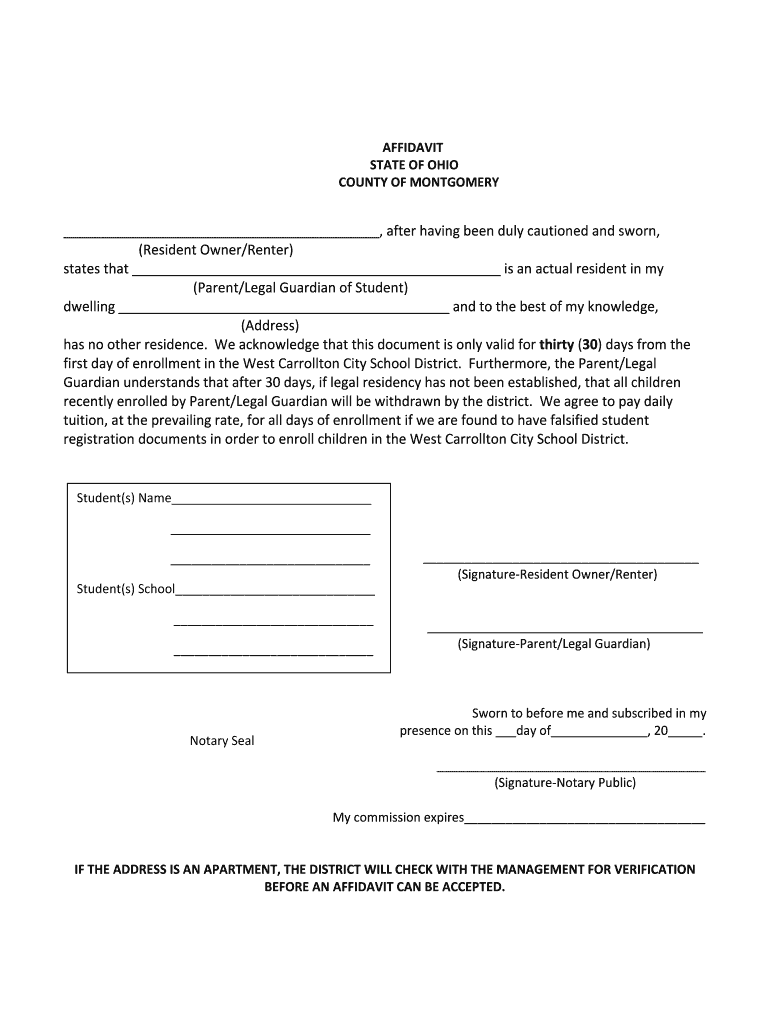 Fillable Online AFFIDAVIT STATE OF OHIO COUNTY OF MONTGOMERY Fax Email ...