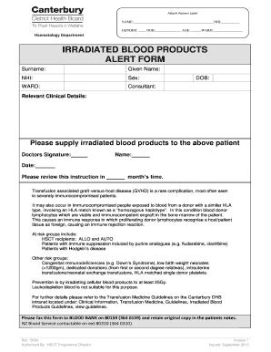 Fillable Online IRRADIATED BLOOD PRODUCTS ALERT FORM Fax Email Print ...