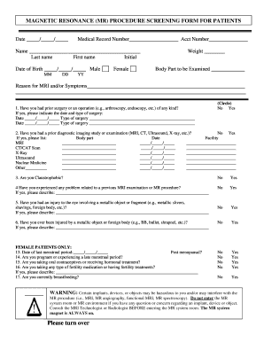 Fillable Online slidellmemorial Medical Record Number Acct Number ...