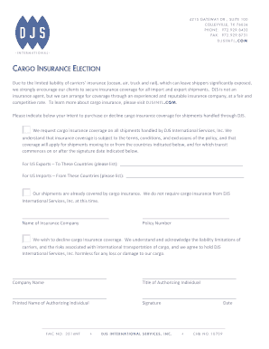 Fillable Online DJS Cargo Insurance Election Online Form Fax Email ...