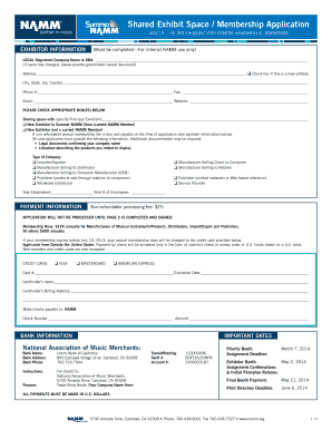 Fillable Online namm Shared Exhibit Space Membership Application Fax ...