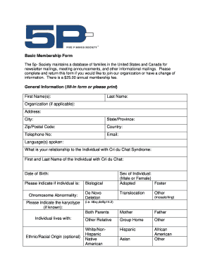 Fillable Online Basic Membership Form - Five P Minus Fax Email Print ...