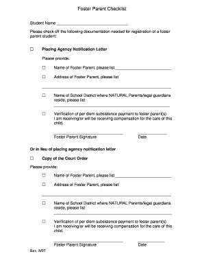 Fillable Online Foster Parent Checklist - whsdnet Fax Email Print ...