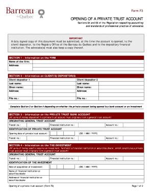 Fillable Online Form F3 - OPENING OF A PRIVATE TRUST ACCOUNT Fax Email ...