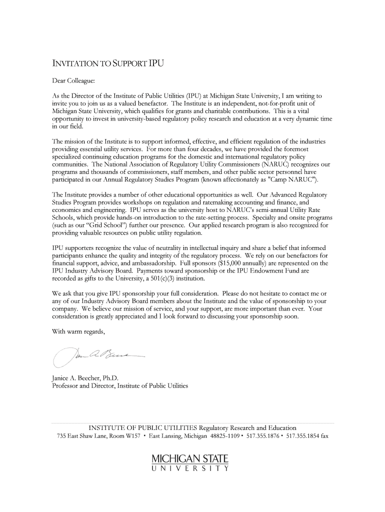 Fillable Online ipu msu INVITATION TO SUPPORT IPU - ipu msu Fax Email ...