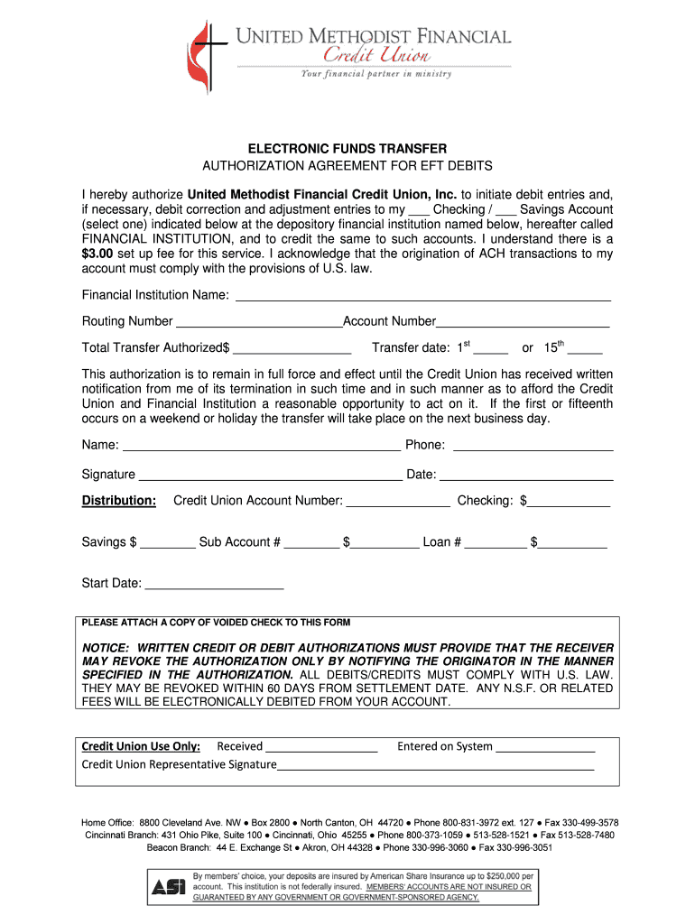 Fillable Online ELECTRONIC FUNDS TRANSFER AUTHORIZATION AGREEMENT FOR ...