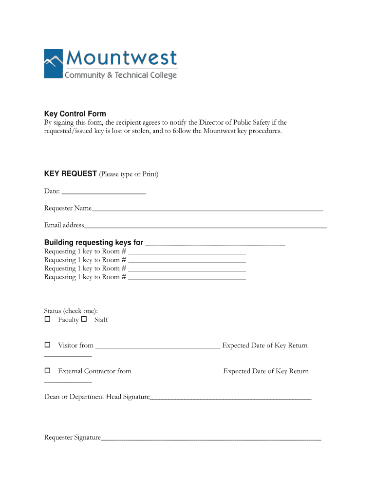 Fillable Online mctc Key Control Form By signing this form, the ...