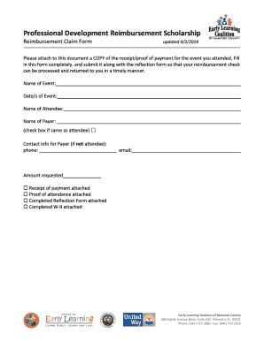 Fillable Online Professional Development Reimbursement Scholarship ...