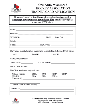 Fillable Online Trainer Card Application - OWHA Fax Email Print - pdfFiller