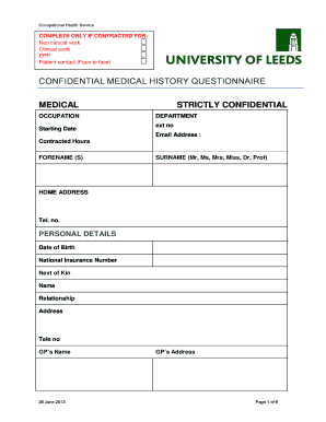 Fillable Online CONFIDENTIAL MEDICAL HISTORY QUESTIONNAIRE Fax Email ...
