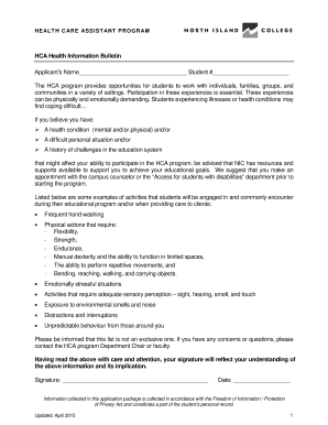 Fillable Online HCA Health Information Bulletin - nicbcca Fax Email ...