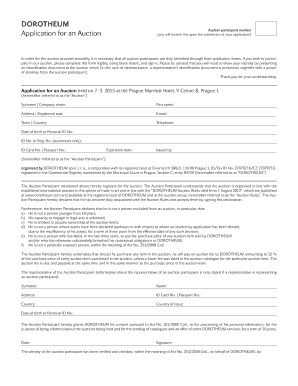 Fillable Online Application for an Auction Auction participant number ...
